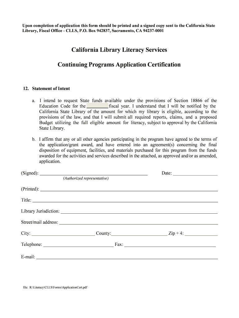 Fillable Online libraryliteracy ApplicationCert.doc Fax Email Print ...