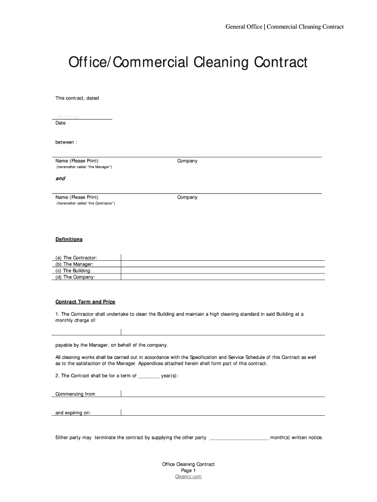 Cleaning Contracts Fill Online Printable Fillable Blank PdfFiller