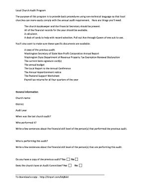 Fillable Online Local Church Audit Program The purpose of this program ...