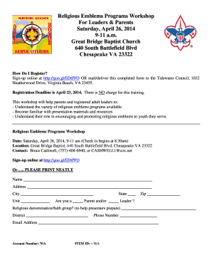 Fillable Online Religious Emblems Programs Workshop For Leaders amp ...