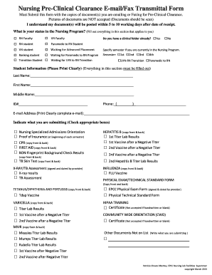 Fillable Online epcc Nursing PreClinical Clearance Email/Fax Transmittal Form Must Submit this ...