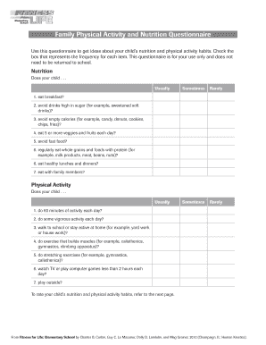 Fillable Online Family Physical Activity and Nutrition Questionnaire ...