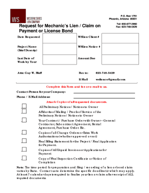 Fillable Online WSL Lien - Bond Request Formdoc Fax Email Print - pdfFiller
