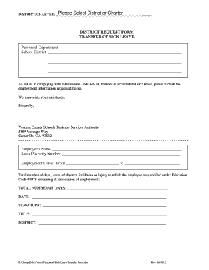 Fillable Online DISTRICT REQUEST FORM TRANSFER OF SICK LEAVE - Fax ...