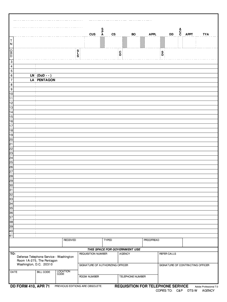 Fillable Online dtic DD Form 410 Requisition for Telephone Service ...