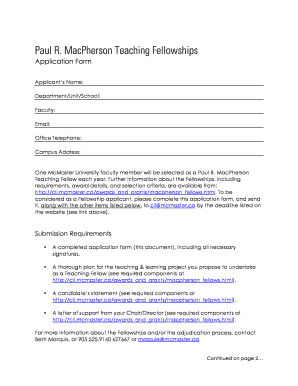 Fillable Online cll mcmaster TeachingFellowsApplicationForm.doc Fax Email Print - pdfFiller