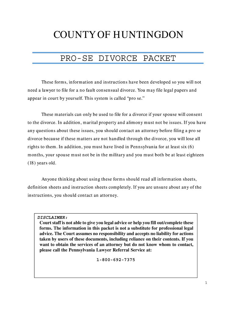 Fillable Online huntingdoncountycourt Pro-Se Divorce Packet Wout IFPdoc ...