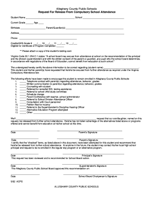 Fillable Online Request For Release From Compulsory School Attendance ...