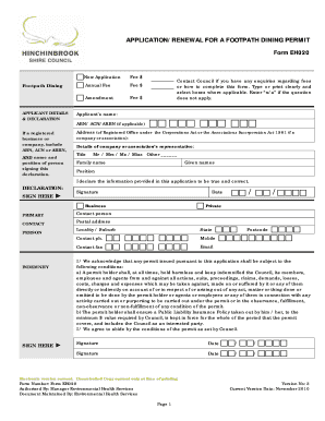 Fillable Online Applicationrenewal for a footpath dining bpermitb ...