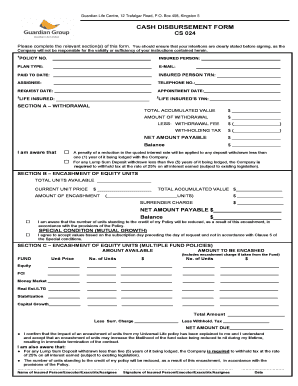 Fillable Online CASH DISBURSEMENT FORM CS 024 - myguardiangroupcom Fax ...
