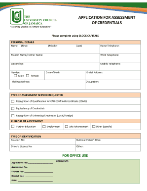 Fillable Online ucj org Application Form-Credential Assessment - The University Council of Fax ...