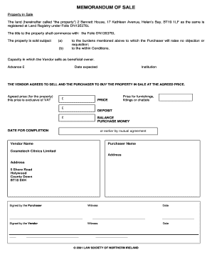 Fillable Online MEMORANDUM OF SALE - brggibsonauctionscom Fax Email ...