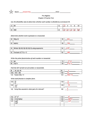 Fillable Online 4 Name Answer Key Date Pre-algebra Chapter 4 Practice 
