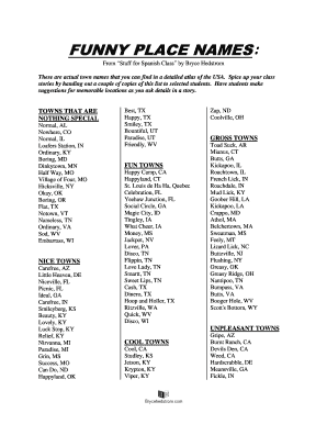 Fillable Online FUNNY PLACE NAMES: Fax Email Print - pdfFiller