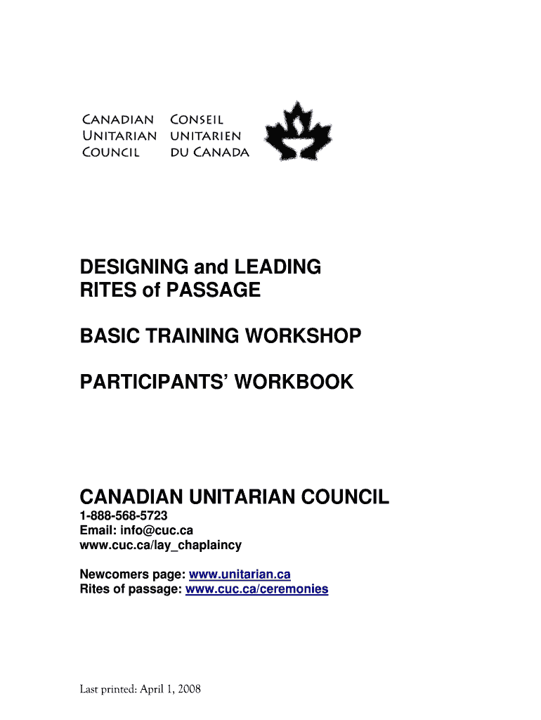 Fillable Online DESIGNING and LEADING RITES of PASSAGE BASIC TRAINING ...