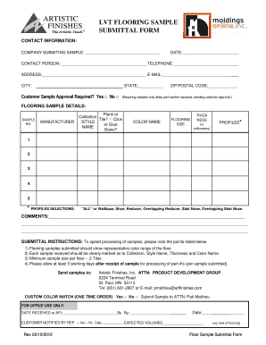 Fillable Online LVT FLOORING SAMPLE SUBMITTAL FORM - MoldingsOnlinecom ...
