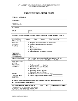 Fillable Online beaufortstcommunitycentre org CRECHE ENROLMENT FORM ...