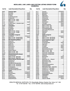 Fillable Online MEDILABEL LINE LABELLING SYSTEM LISTING ORDER FORM ...