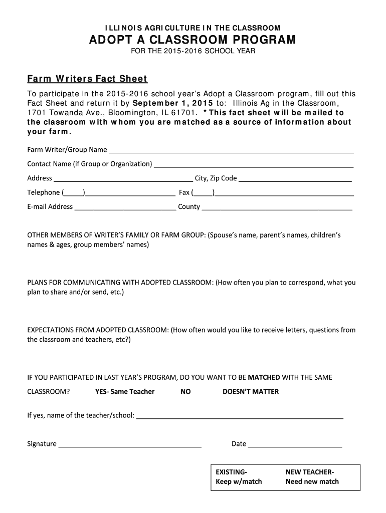 Fillable Online agintheclassroom ADOPT A CLASSROOM PROGRAM ...