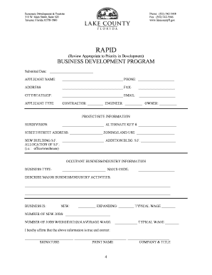 Fillable Online RAPID Business Development Form Application Fax Email ...