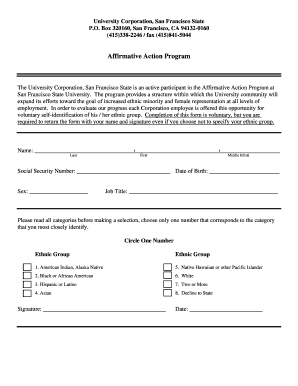 Fillable Online ucorp sfsu Affirmative Action Form - San Francisco ...