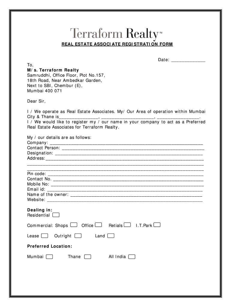 Fillable Online REAL ESTATE ASSOCIATE REGISTRATION FORM Fax Email Print ...
