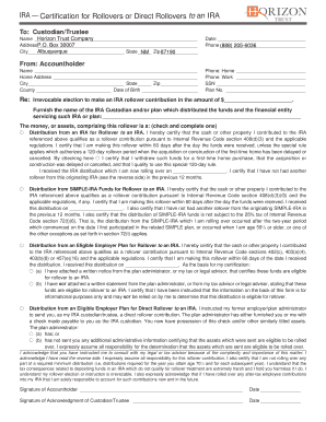 Fillable Online IRA Certification for Rollovers or Direct Rollovers to ...