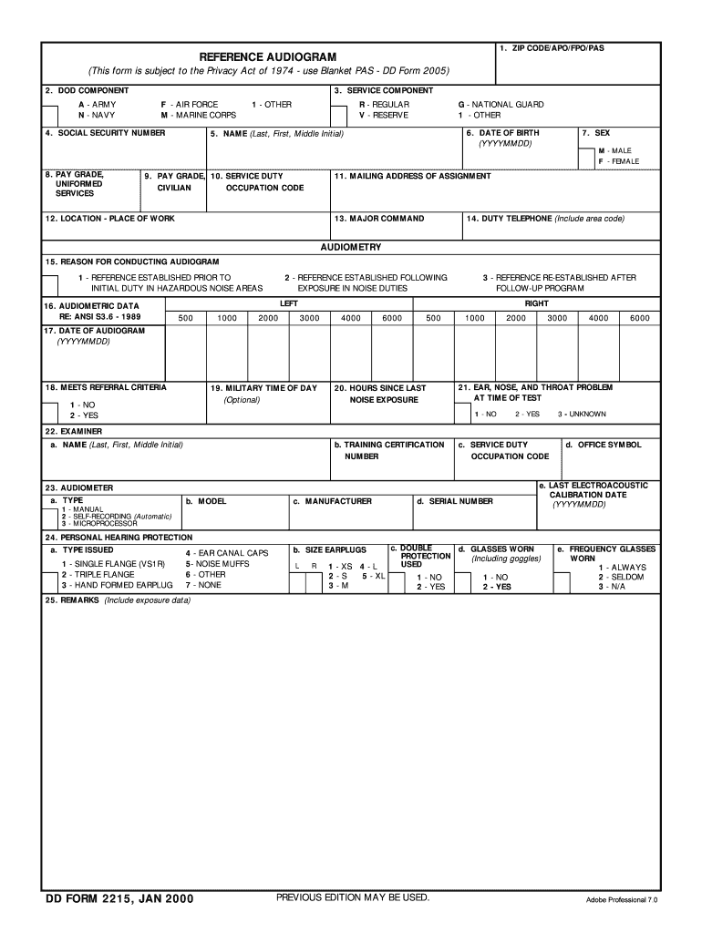 Fillable Online tam usace army REFERENCE AUDIOGRAM This form is subject ...