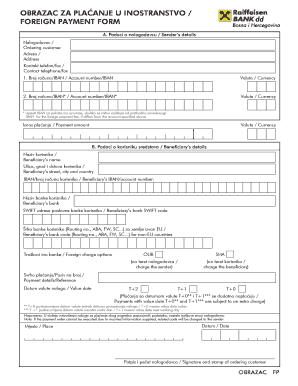 Fillable Online OBRAZAC ZA PLACANJE U INOSTRANSTVO FOREIGN PAYMENT FORM ...