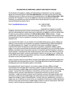 Fillable Online DECLARATION OF COMPLIANCE LIABILITY AND PUBLICITY ...