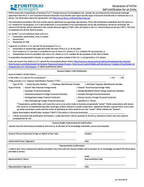 Fillable Online Declaration of FATCA Self-Certification for an Entity ...
