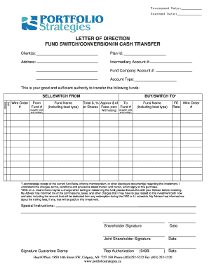 Fillable Online LETTER OF DIRECTION FUND SWITCHCONVERSIONIN CASH ...