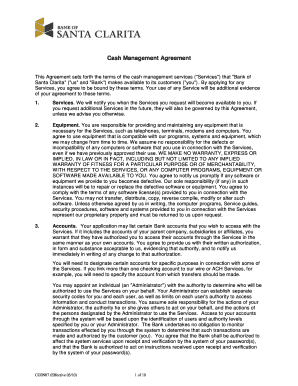 Fillable Online Cash Management Agreement - Bank of Santa Clarita Fax ...