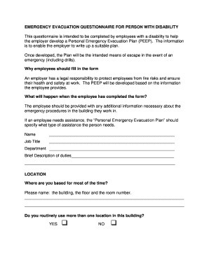 Fillable Online EMERGENCY EVACUATION QUESTIONNAIRE FOR PERSON WITH Fax ...