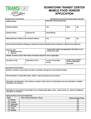 Fillable Online Mobile vendor application - Transfort Fax Email Print ...