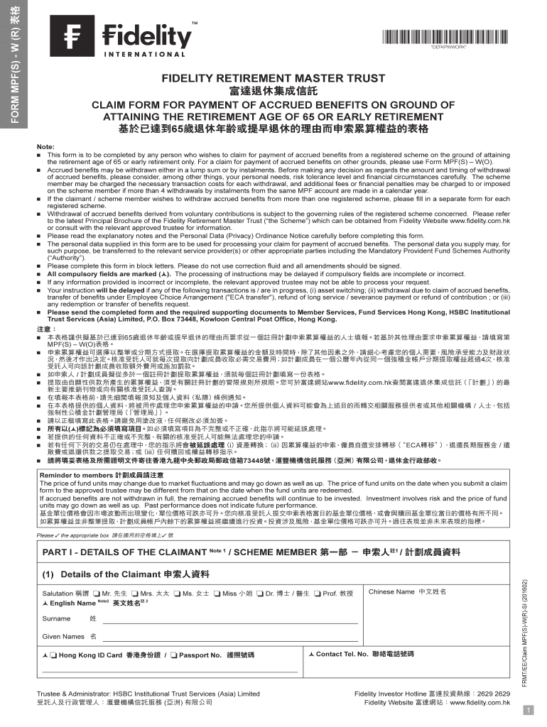 Fillable Online FIDELITY RETIREMENT MASTER TRUST CLAIM FORM FOR Fax ...