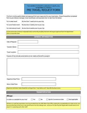 Fillable Online med unc PRE TRAVEL REQUEST FORM Fax Email Print - pdfFiller