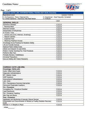 Fillable Online Candidate Name: Page 1 of 5 CARDIAC CATH LAB ...