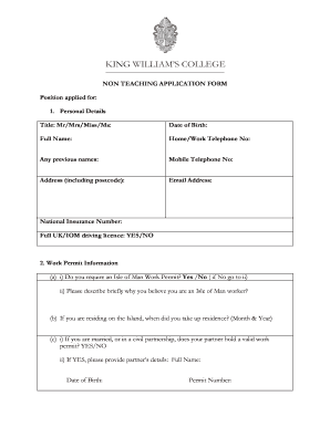 Fillable Online kwc NON TEACHING APPLICATION FORM 1 Email Address - kwc Fax Email Print - pdfFiller