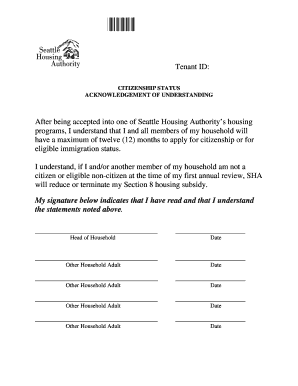 Fillable Online seattlehousing ACKNOWLEDGEMENT OF UNDERSTANDING ...