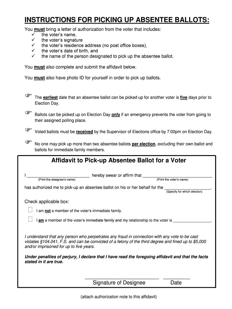 Fillable Online elections alachua fl INSTRUCTIONS FOR PICKING UP ...