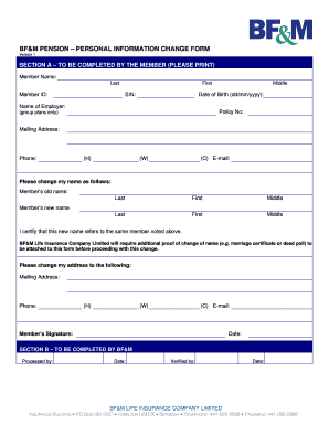 Fillable Online bfm Personal Change Form Revised 2010 - BF M Fax Email ...