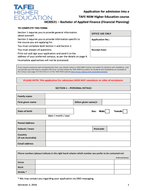 Fillable Online tafensw edu Application bFormb - TAFE NSW Fax Email ...
