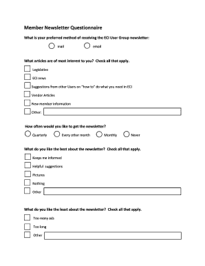Fillable Online eciusers Member Newsletter Questionnaire - eciusersorg ...