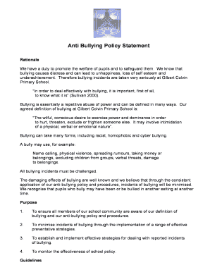Fillable Online gilbertcolvin co Anti Bullying Policy Statement 2014doc ...