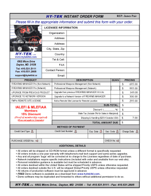 Fillable Online HY-TEK INSTANT ORDER FORM REP James Pair Fax Email ...