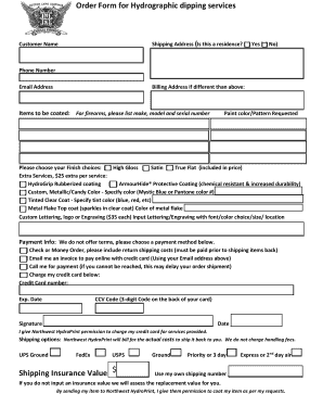 Fillable Online Order Form for Hydrographic dipping services Fax Email ...