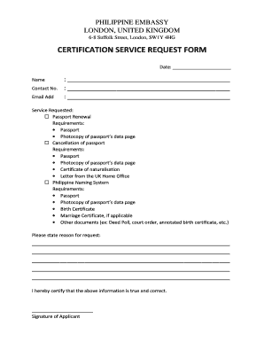 Fillable Online Certification Request Form - londonpedfagovph Fax Email ...
