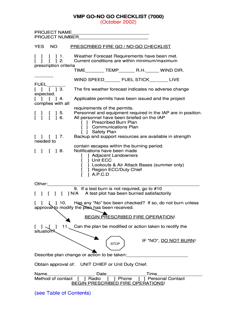 Fillable Online 7000 - VMP GO-NO GO CHECKLIST Fax Email Print - pdfFiller