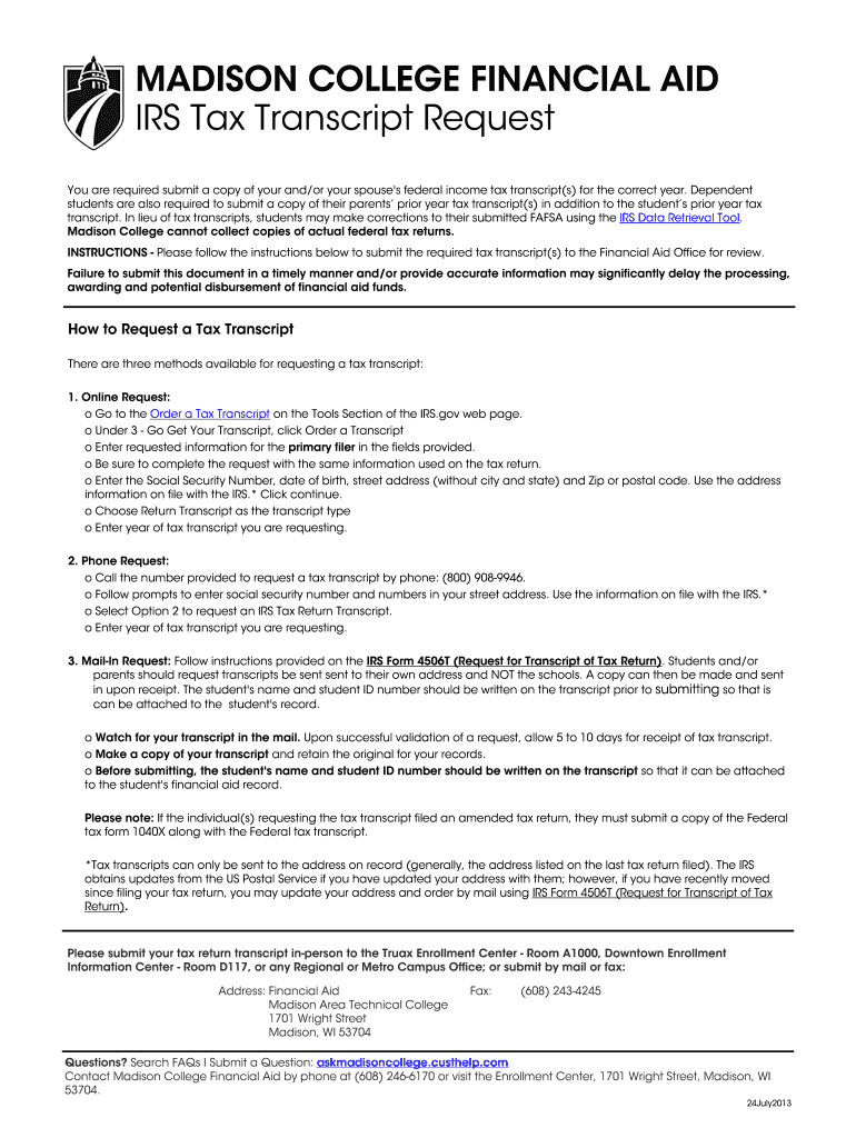 Fillable Online pagelets madisoncollege MADISON COLLEGE FINANCIAL AID ...